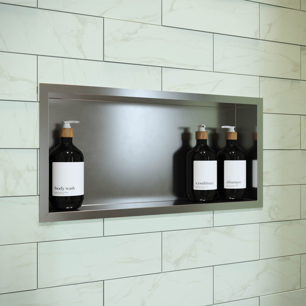 Voltaire 12" x 24" Stainless Steel Single Shelf Wall Niche in Matte ...